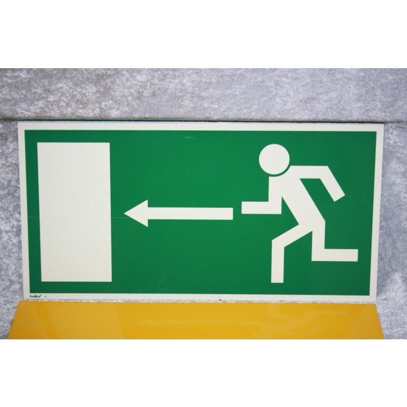 Aluminium Schild Fluchtweg Notausgang Pfeil nach links 400 x 200 mm W